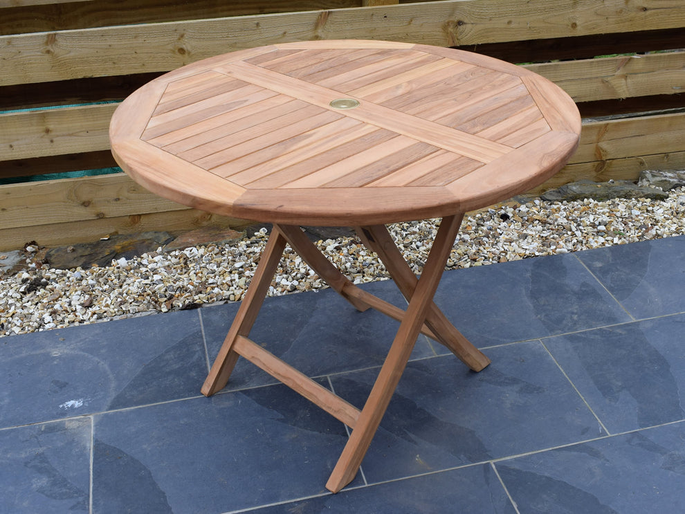 Teak 100cm Round Folding Table – Patio Garden Furniture