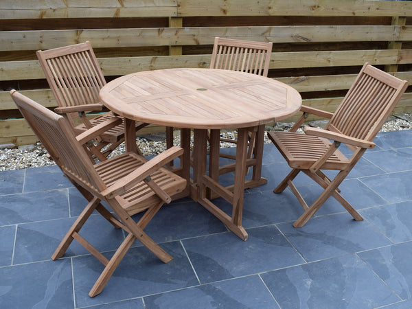 Teak 120cm Round Gate-leg Folding Table – Patio Garden Furniture